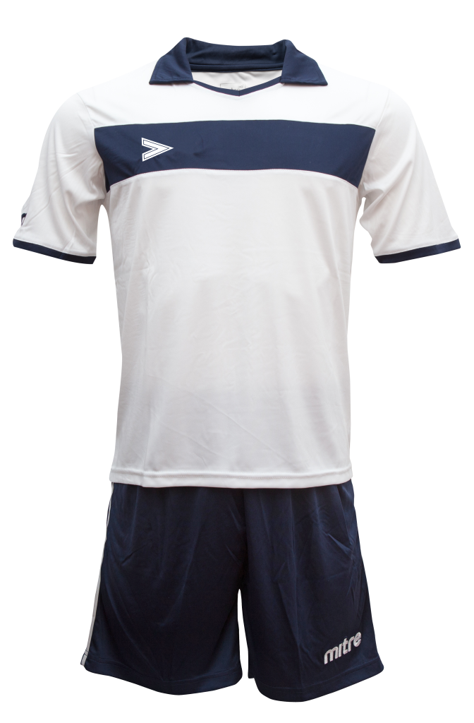 Uniforme Mitre London Delta Eco Adulto Blanco-Azul Marino | Barlosport